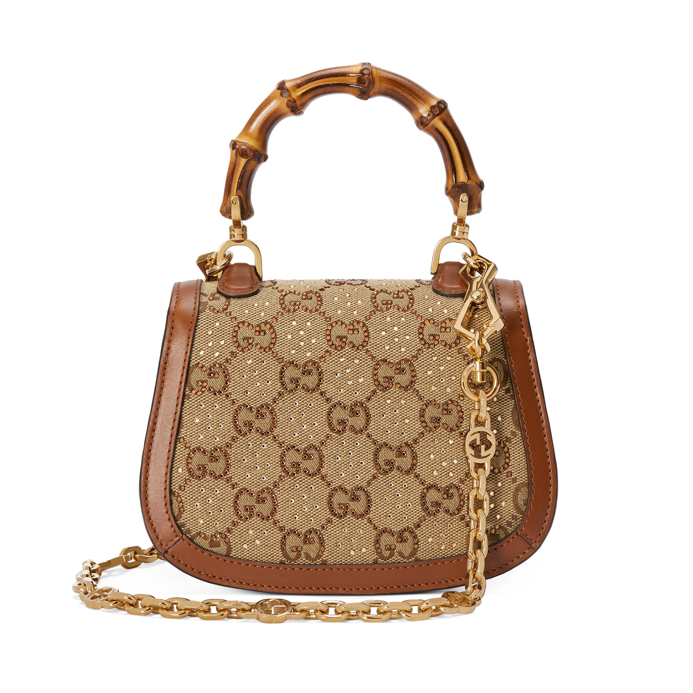 米色和深棕色GG帆布Gucci Bamboo 1947系列水晶迷你手袋 -古驰GUCCI中国官方网站